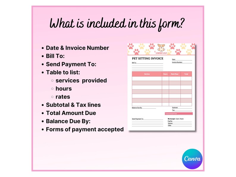 Pet Sitting Invoice Form | Pet Sitting Invoice Template | Dog Sitting ...