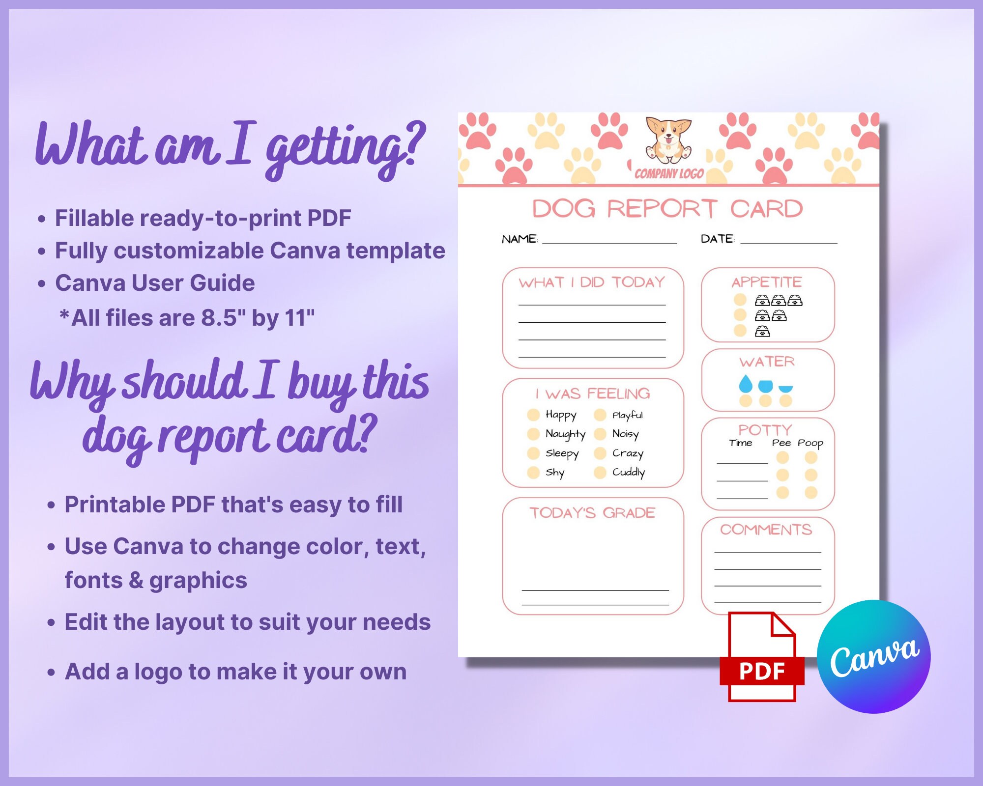 Printable Dog Report Card Dog Daycare Forms Pet Sitting - Etsy
