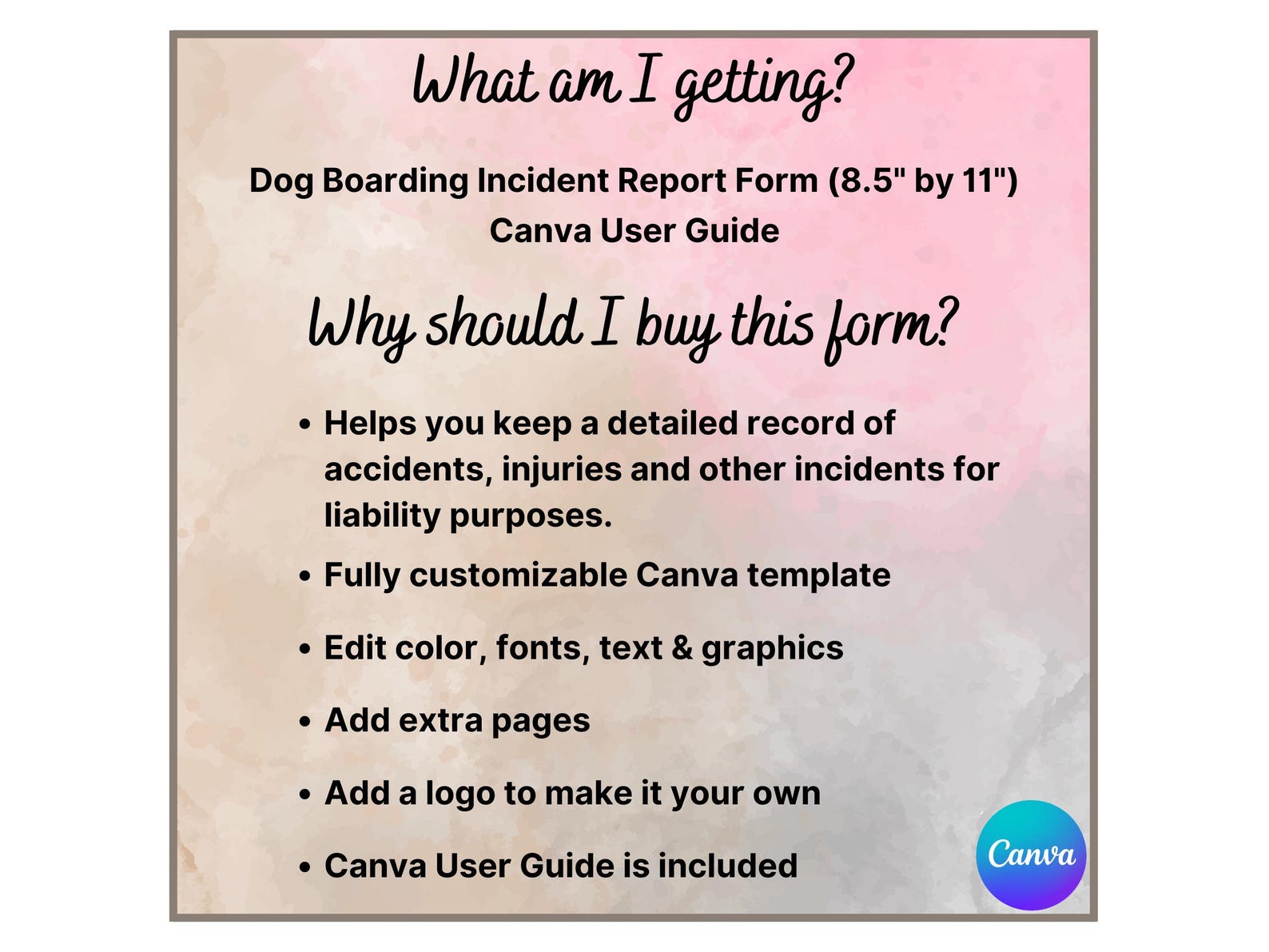 Dog Boarding Incident Report Form: Accident & Dog Bite Report for Pet ...