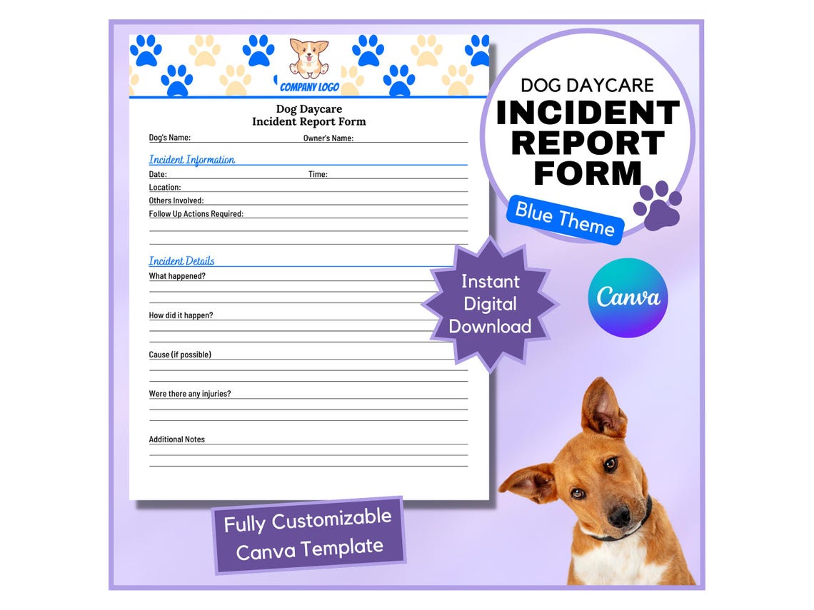 Dog Daycare Incident Report Form | Doggy Daycare Accident Form | Dog ...