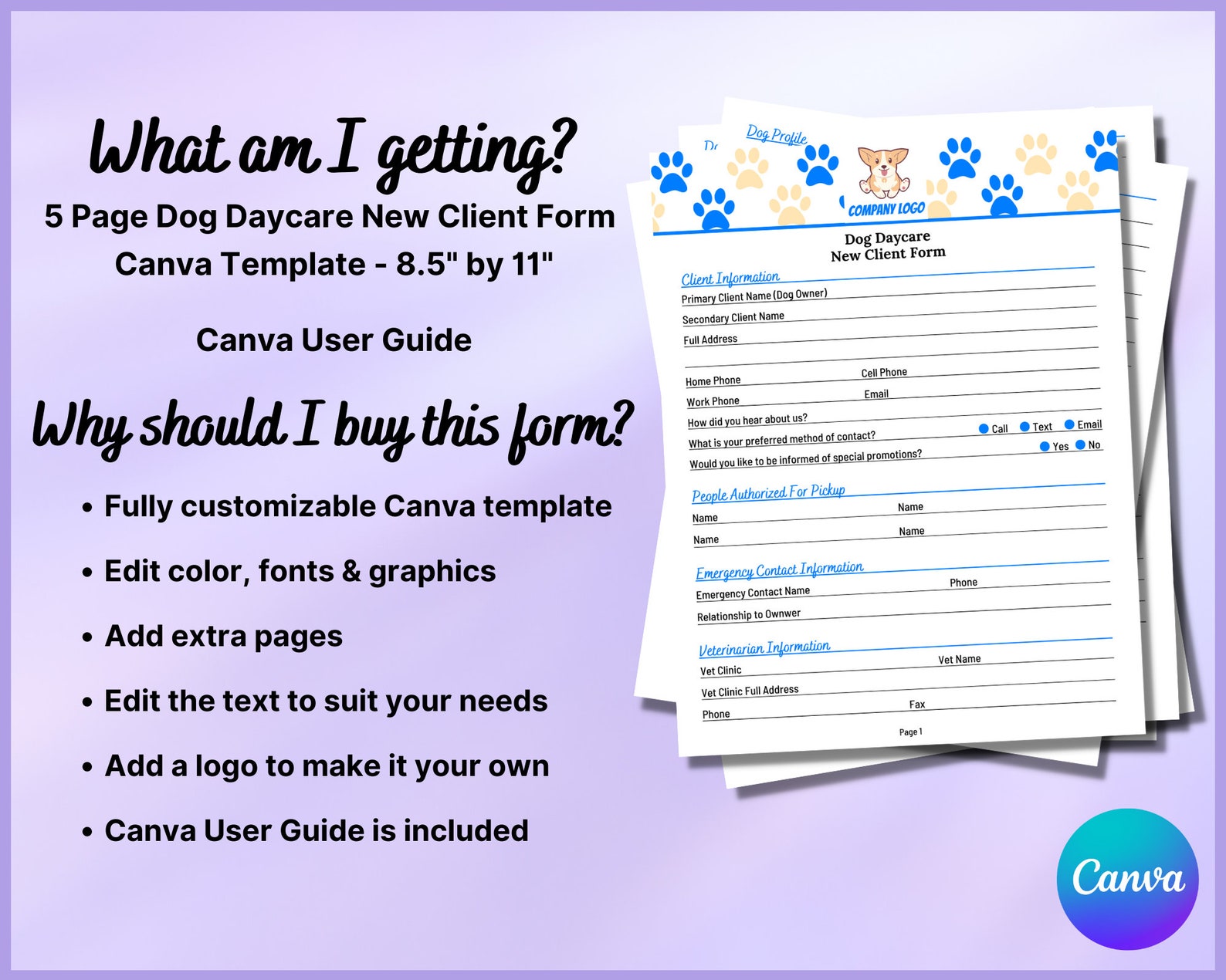 Dog Daycare New Client Form Doggy Daycare New Client Contract Consent ...