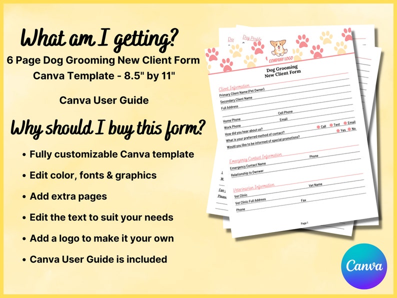 Dog Grooming New Client Form New Client Contract Consent - Etsy