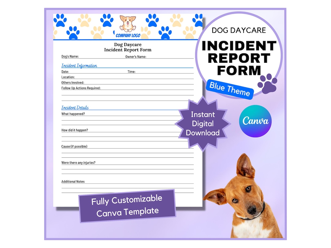 Dog Daycare Incident Report Form | Doggy Daycare Accident Form | Dog ...