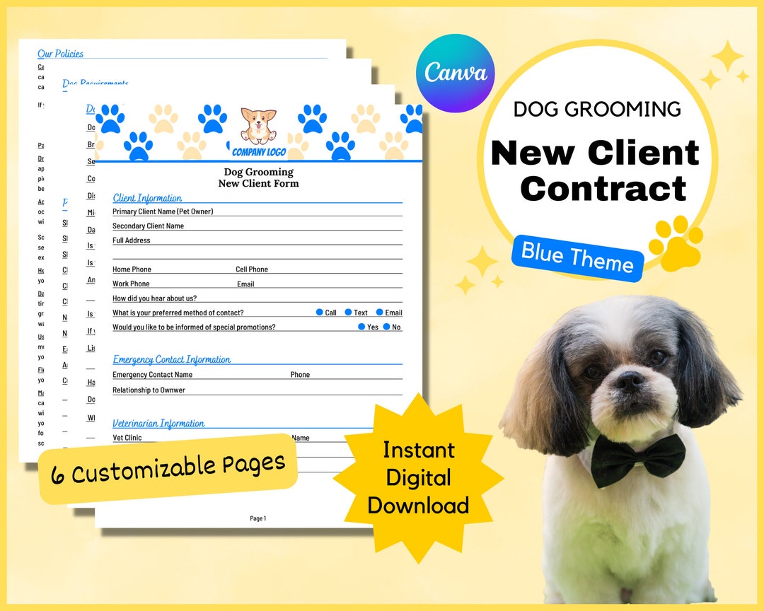 Dog Grooming New Client Form New Client Contract Consent Form Pet ...