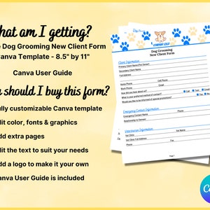 Dog Grooming New Client Form New Client Contract Consent Form Pet ...