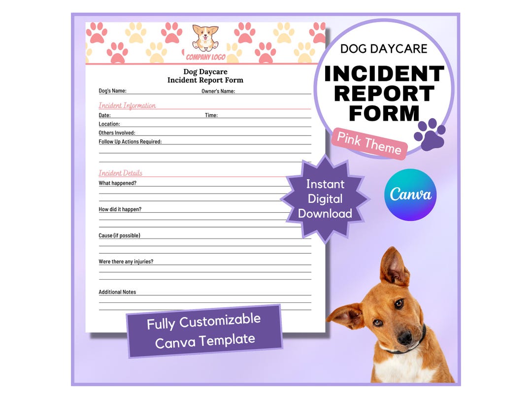 Dog Daycare Incident Report Form | Doggy Daycare Accident Form | Dog ...