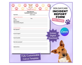 Dog Daycare Incident Report Form | Doggy Daycare Accident Form | Dog ...