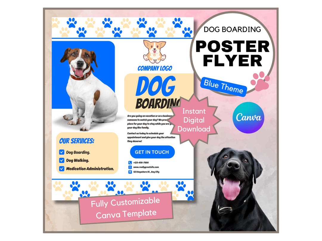 Dog Boarding Advertising Flyer: Poster for Marketing Pet Hotel or ...
