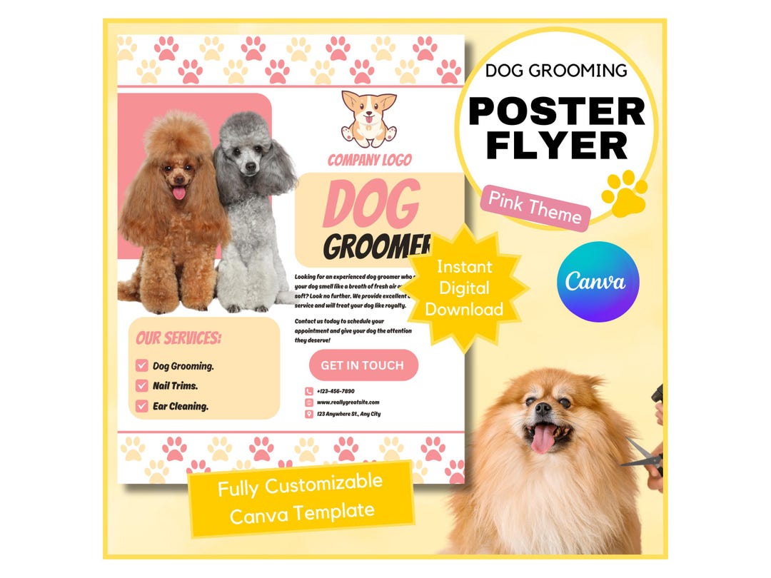 Dog Grooming Advertising Flyer: Poster for Marketing Dog Groomer ...