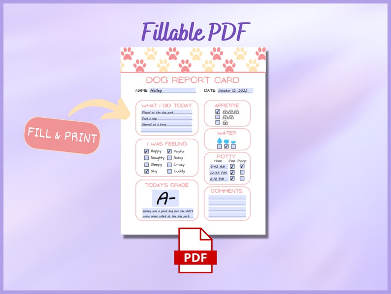 Printable Dog Report Card Dog Daycare Forms Pet Sitting - Etsy