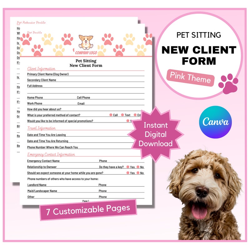 Pet Sitting Forms - Etsy