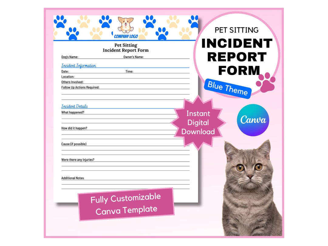 Pet Sitting Incident Report Form: Accident & Bite Report for Dog and ...