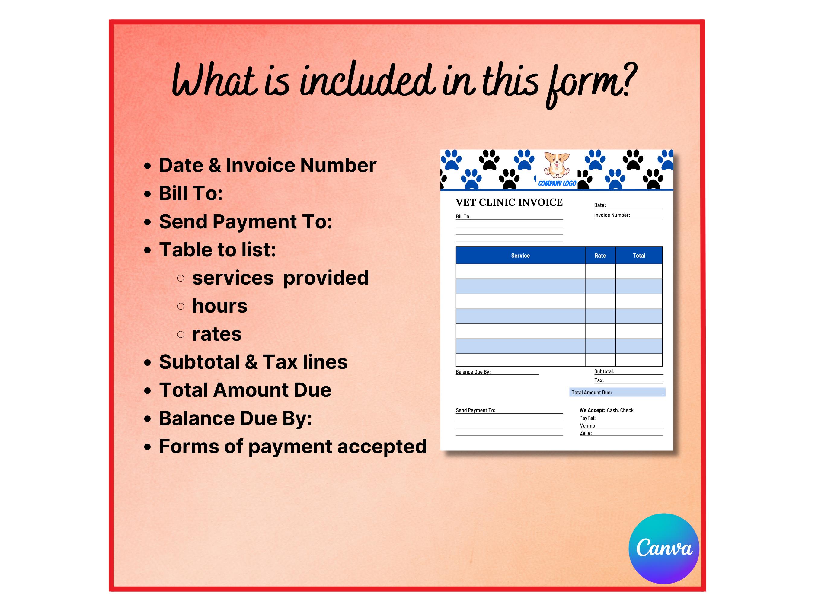 Vet Clinic Invoice Form: Billing Form for Veterinarians and Pet ...