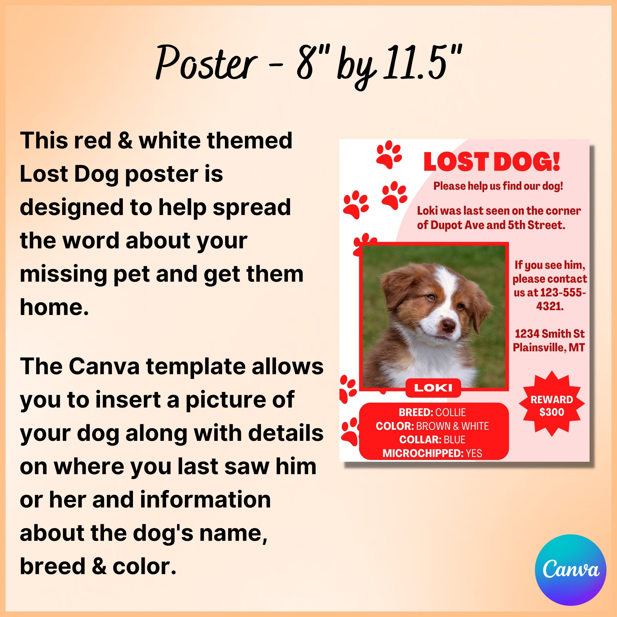 Lost Dog Poster Missing Dog Poster Canva Templates Lost Dog Template ...