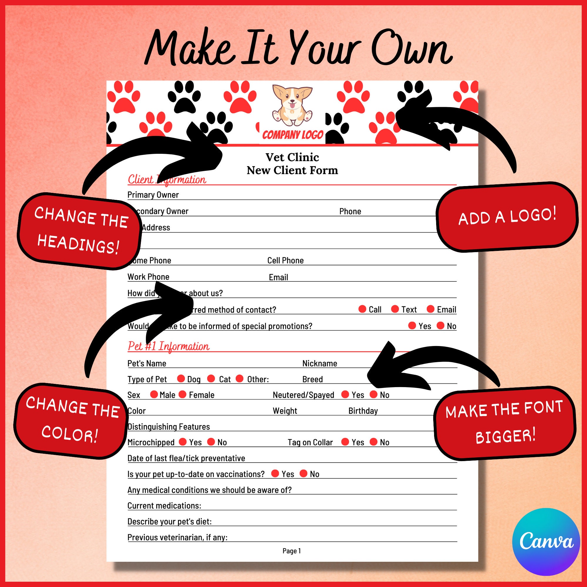 Vet Clinic New Client Form Veterinarian New Client Contract Consent ...