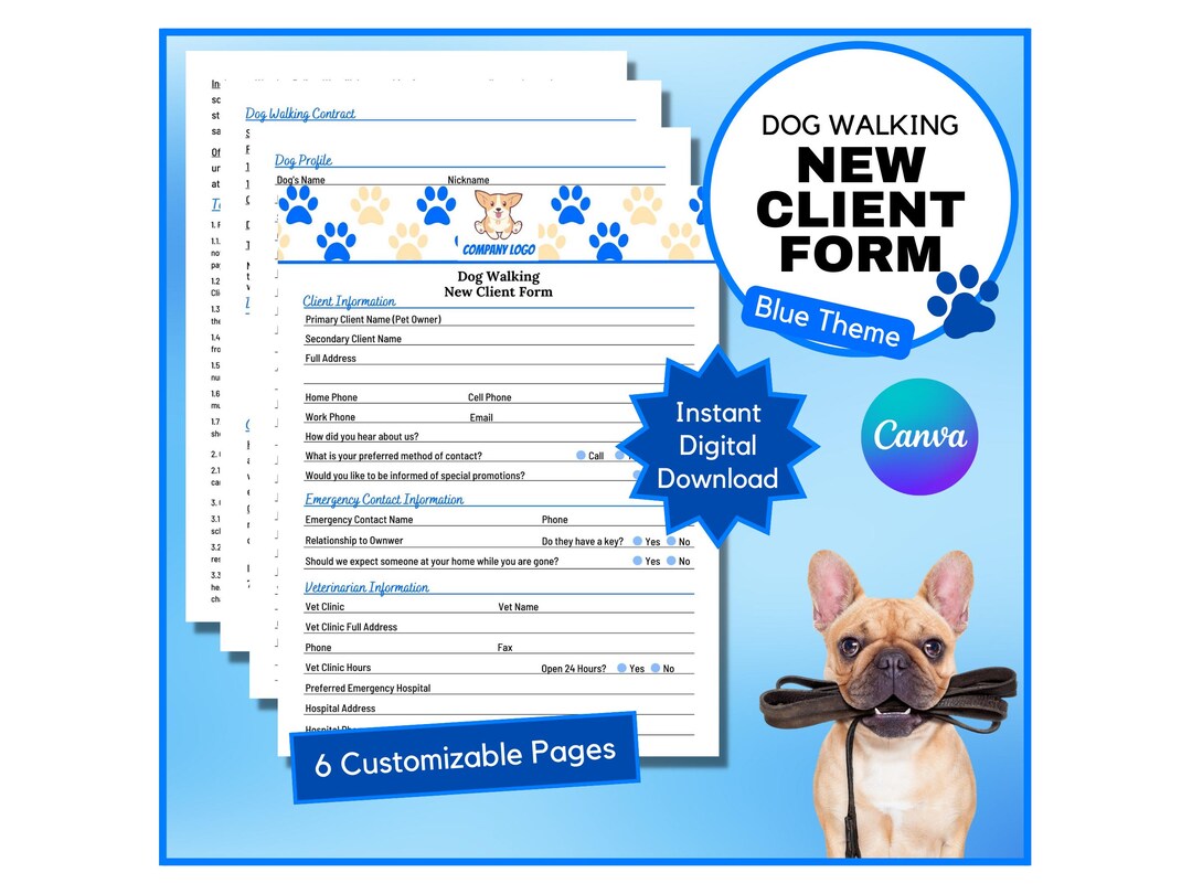 Dog Walking New Client Form: Contract and Consent Waiver for Dog Walker ...