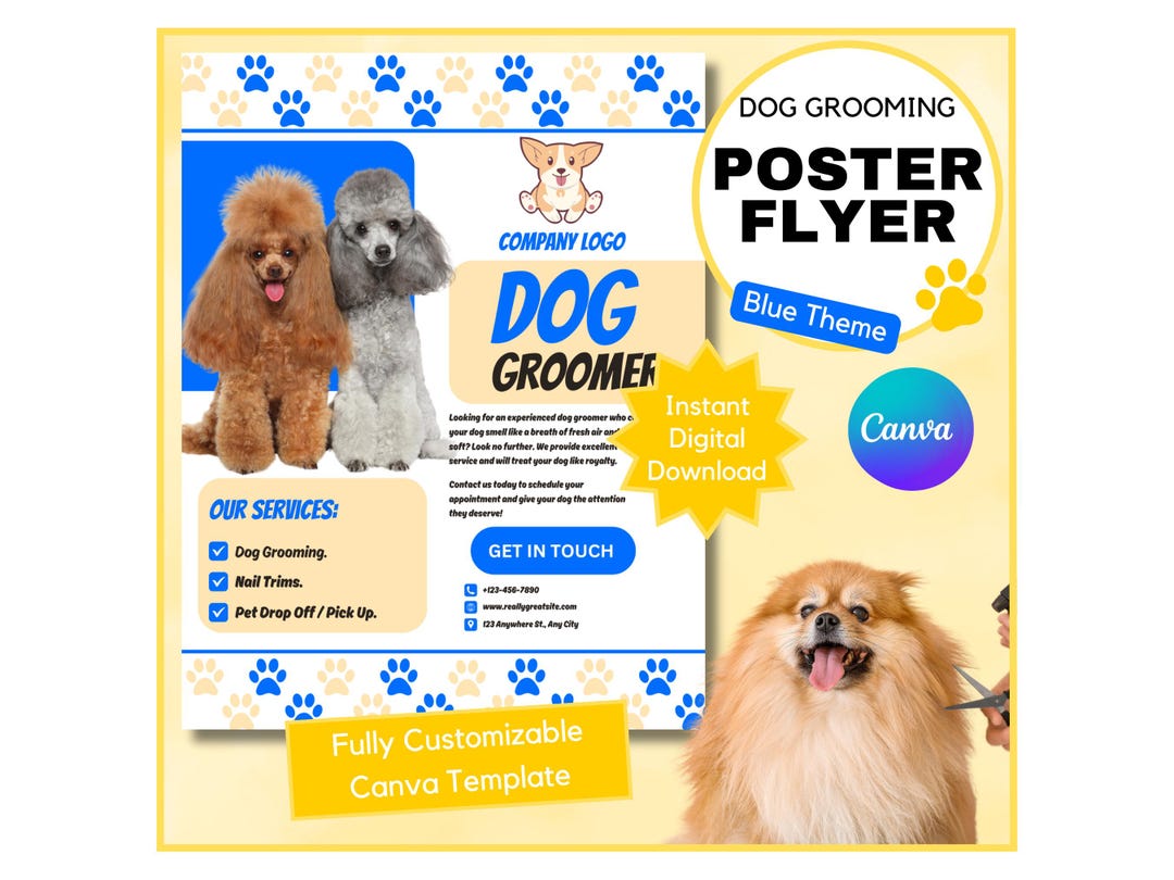 Dog Grooming Advertising Flyer: Poster for Marketing Dog Groomer ...
