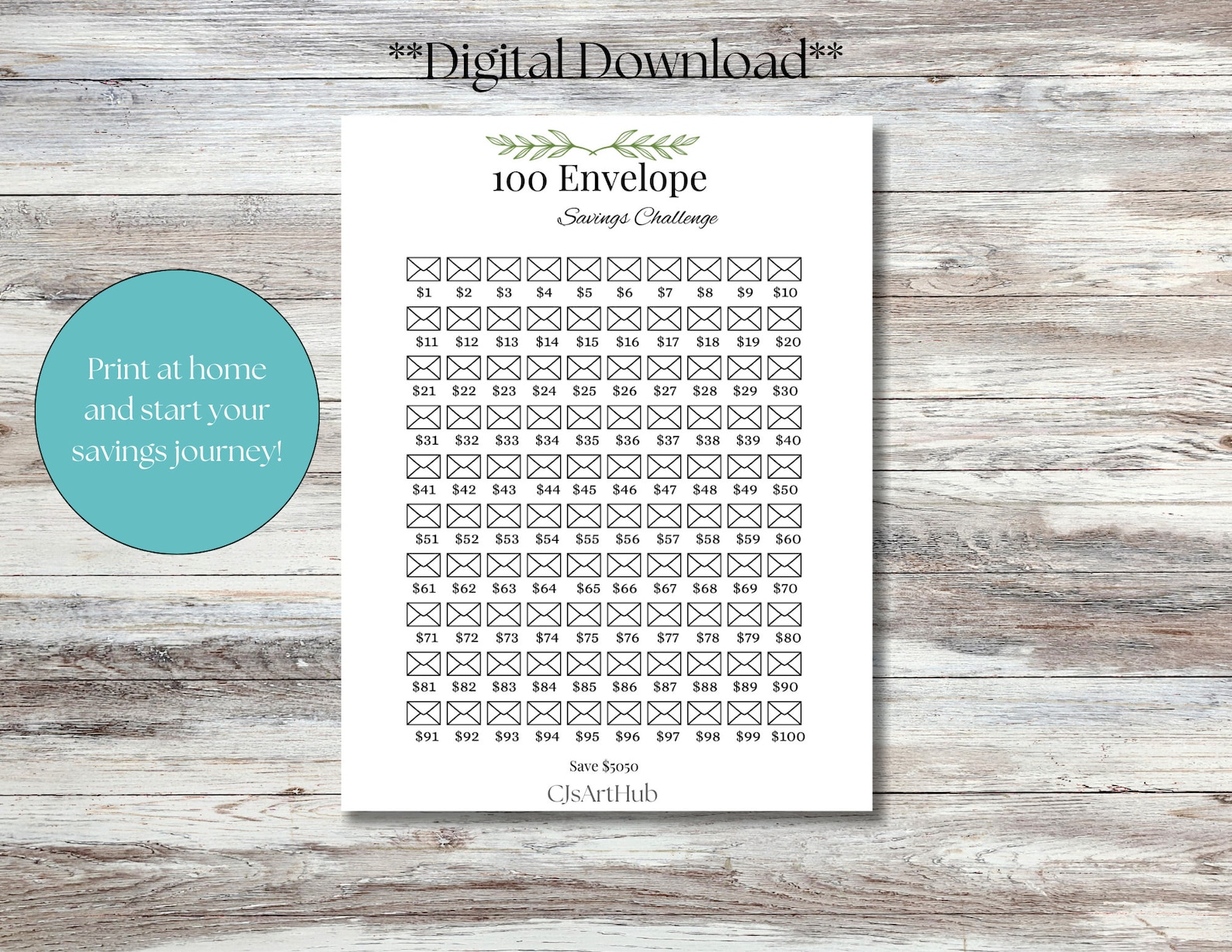 100 Envelope Savings Challenge Printable A4, Letter, A5, A6, Money ...