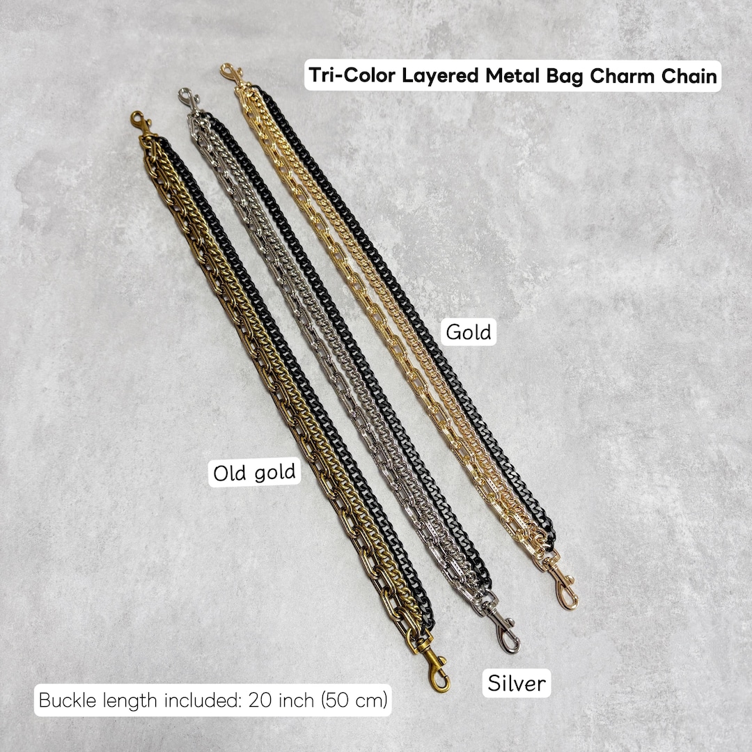 Stunning 50 Cm Layered Chain Bag Charm - Tri-color Metal Pendant to ...
