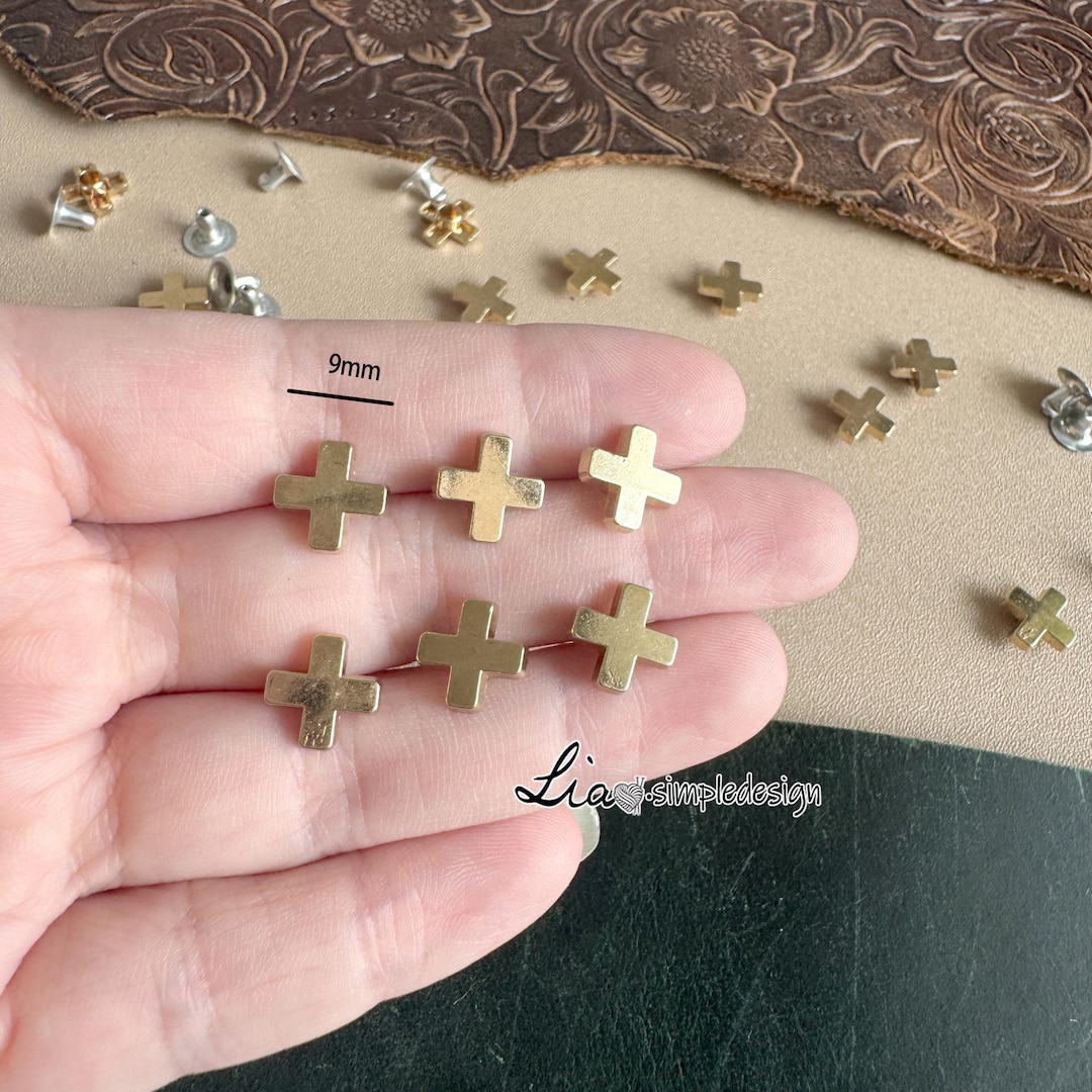 PACK of 10 Metal Gold Cross Rivets Studs, Leather Studs, Leather Craft ...