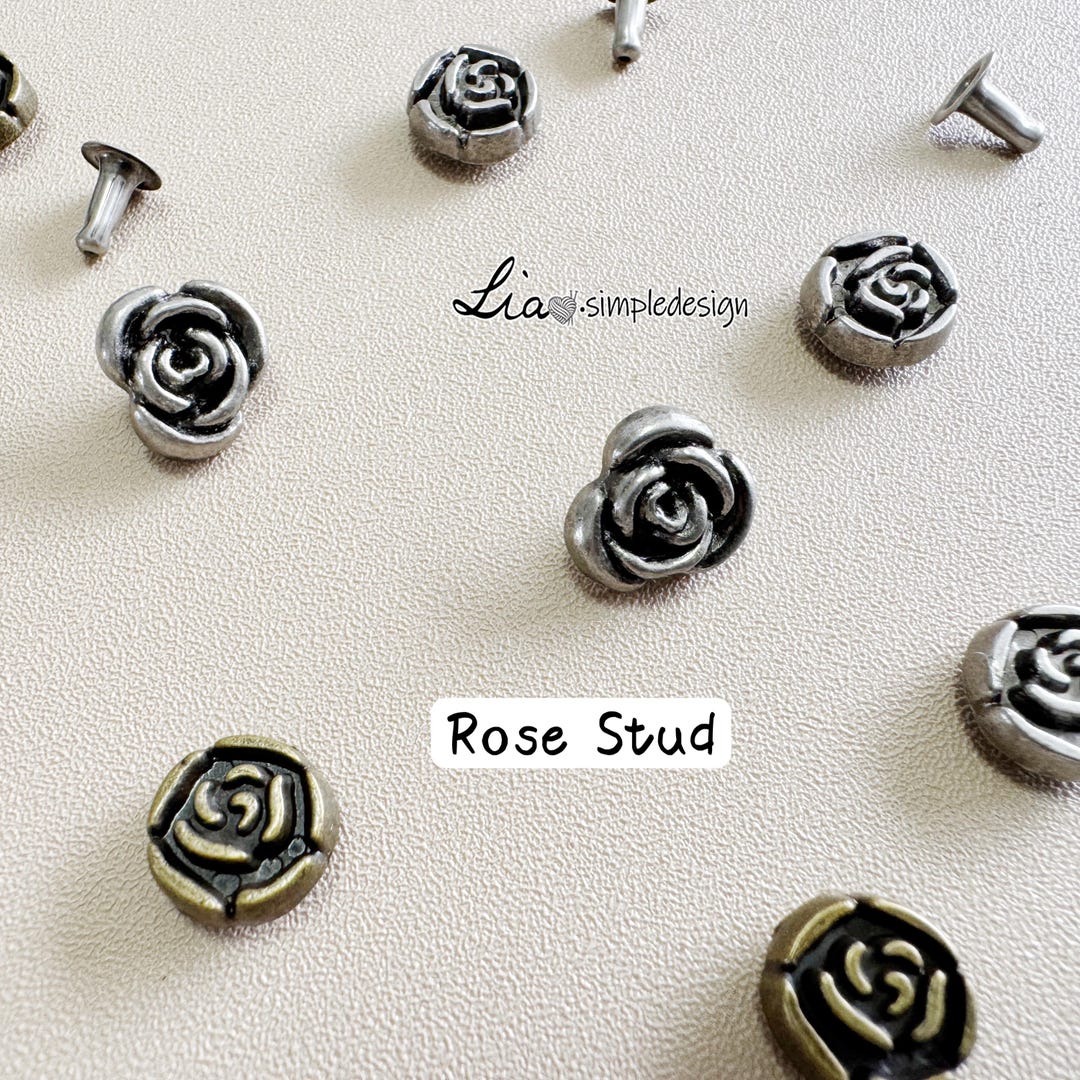 PACK of 30, Old Silver / Brass Rose Flower Rivets Studs, Rose Flower ...