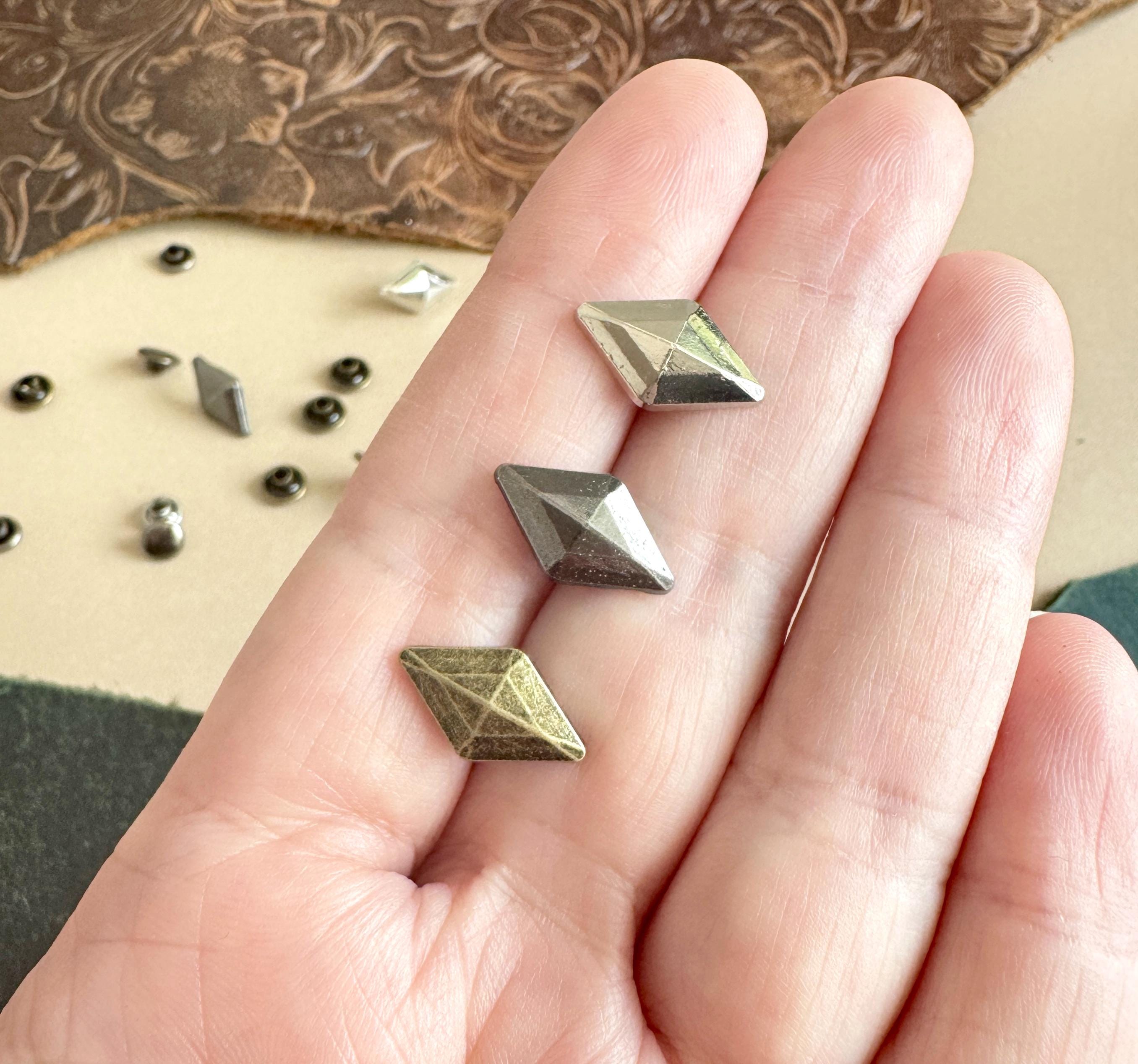 3 Color, PACK of 10 Metal Diamond Rivets Studs, Leather Studs, Leather ...