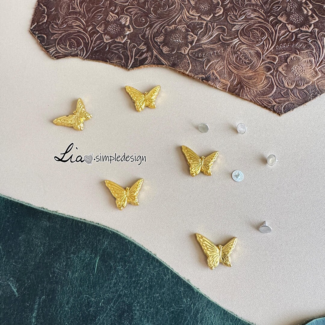 PACK of 5 Gold Butterfly Rivets Studs, Leather Studs, Leather Craft ...