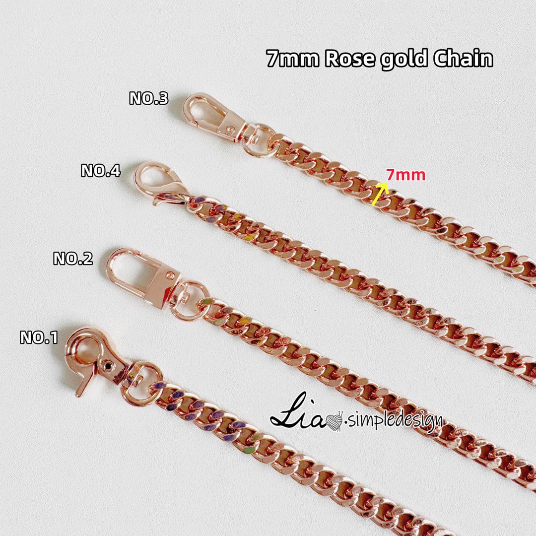 7mm Rose Gold High Quality Purse Chain, Metal Shoulder Handbag Strap ...
