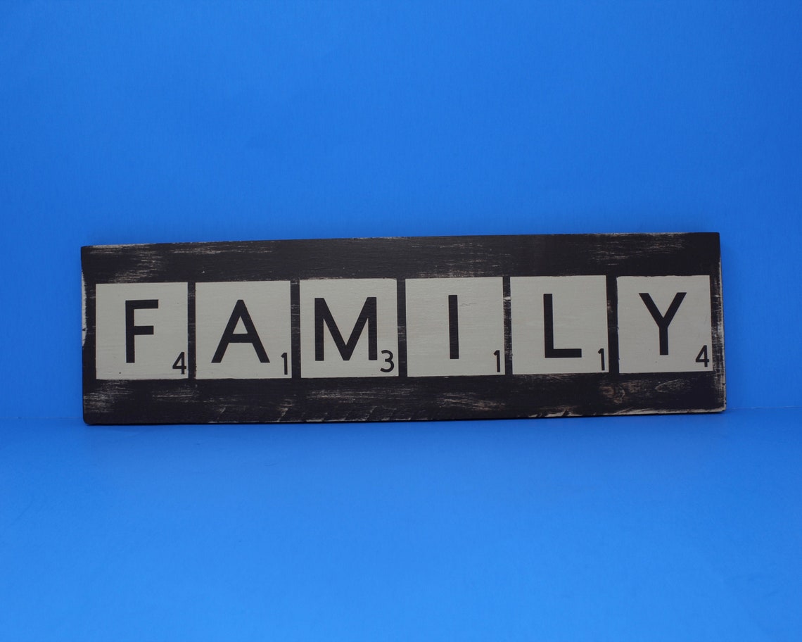 Family Scrabble Letters Sign Distressed Wooden Scrabble Game | Etsy