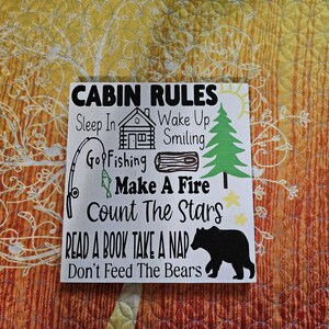 Cabin Rules Wooden Sign – Rustic Cabin Decor, Lodge Wall Art, Cozy ...