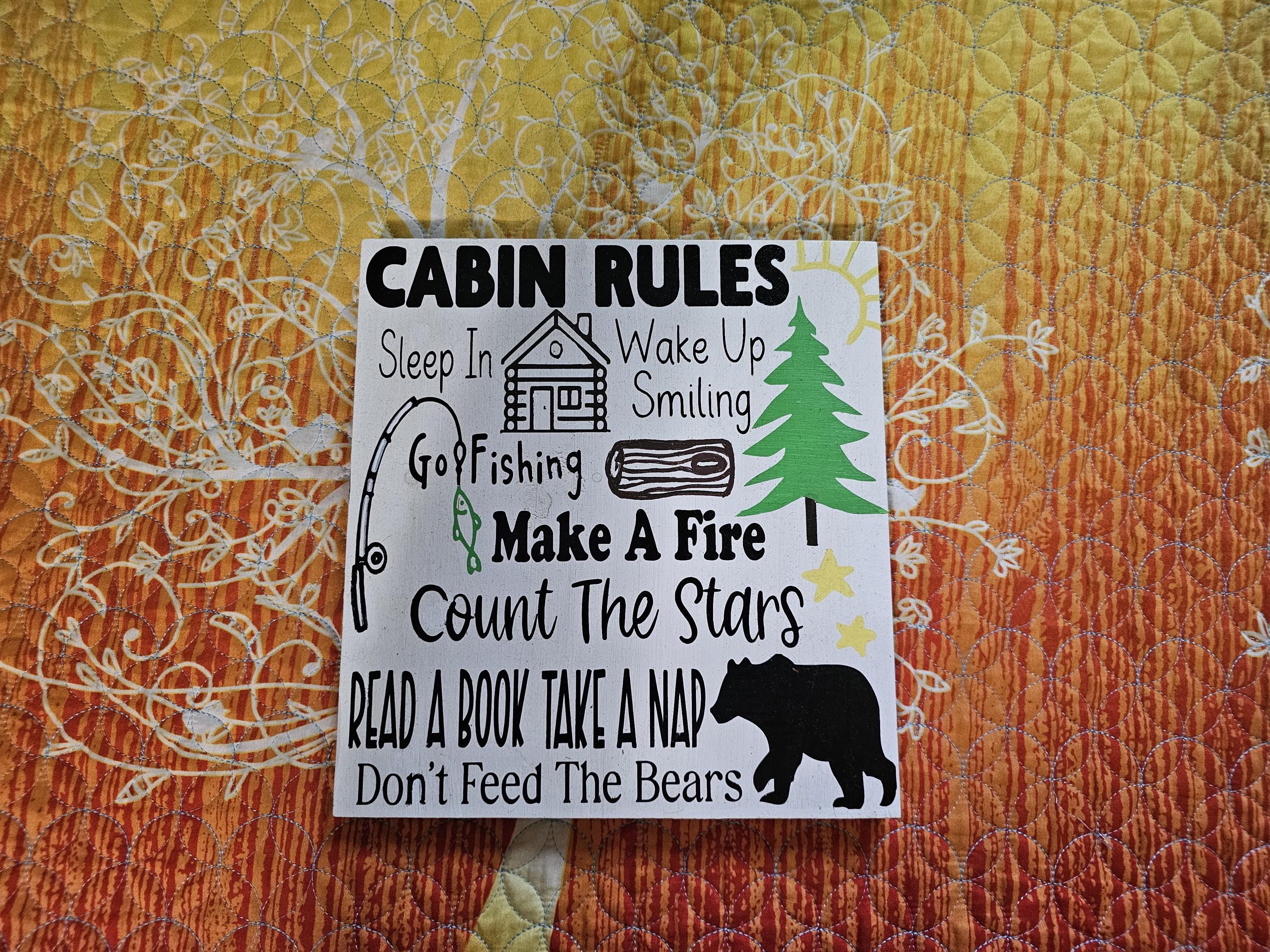 Cabin Rules Wooden Sign – Rustic Cabin Decor, Lodge Wall Art, Cozy ...