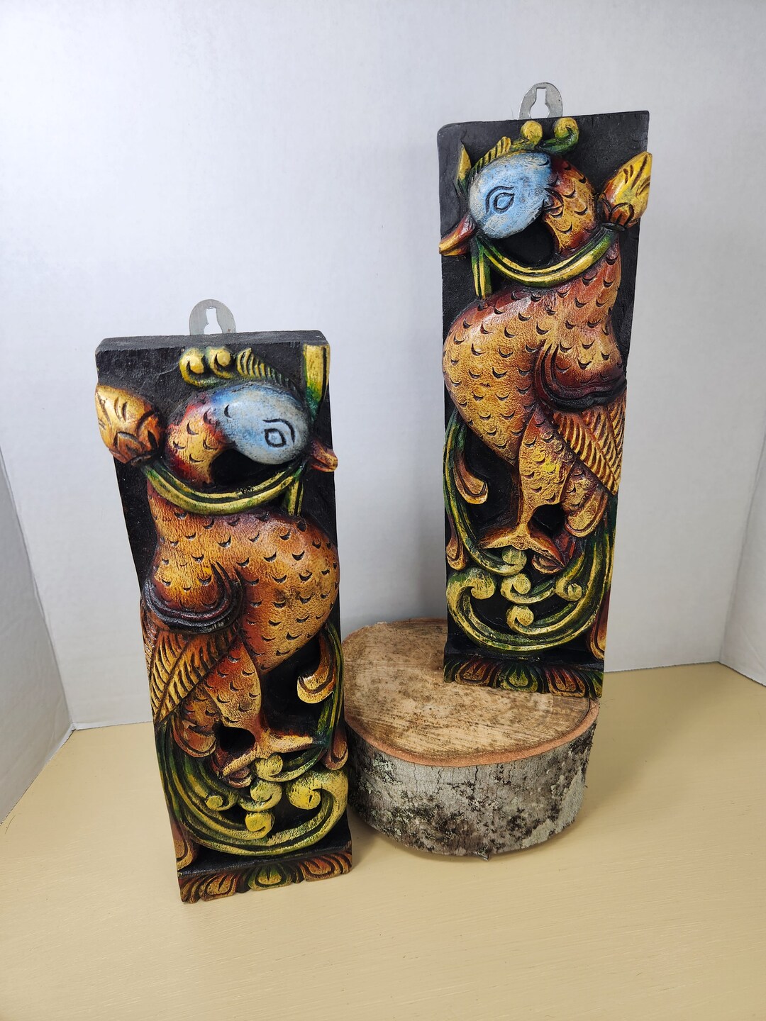 Vintage Peacock Wall Statues Hanging Wooden Carvings - Etsy