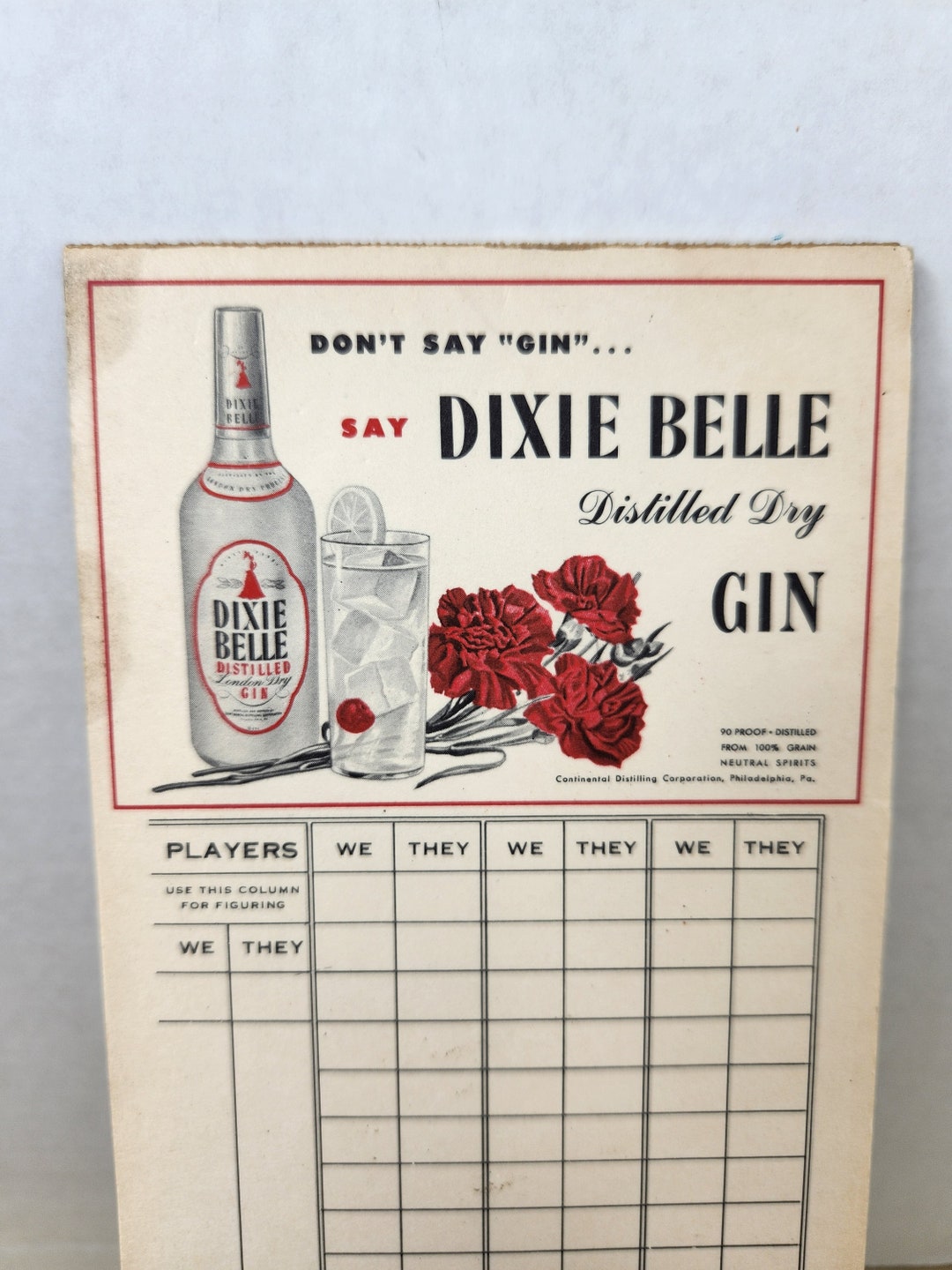 Vintage Dixie Belle Distilled Dry Gin Bridge Scoring Cards - Etsy