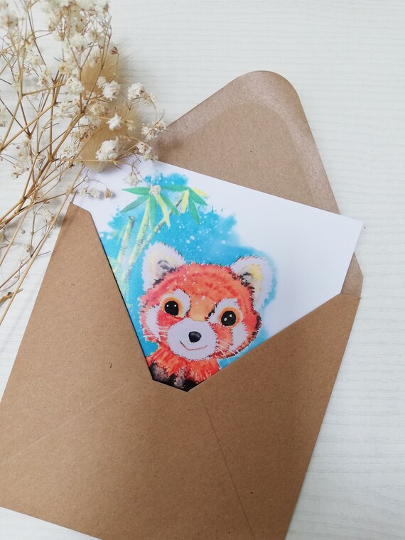 Note Cards Paper Stationery the little red panda watercolor Map Tao ...