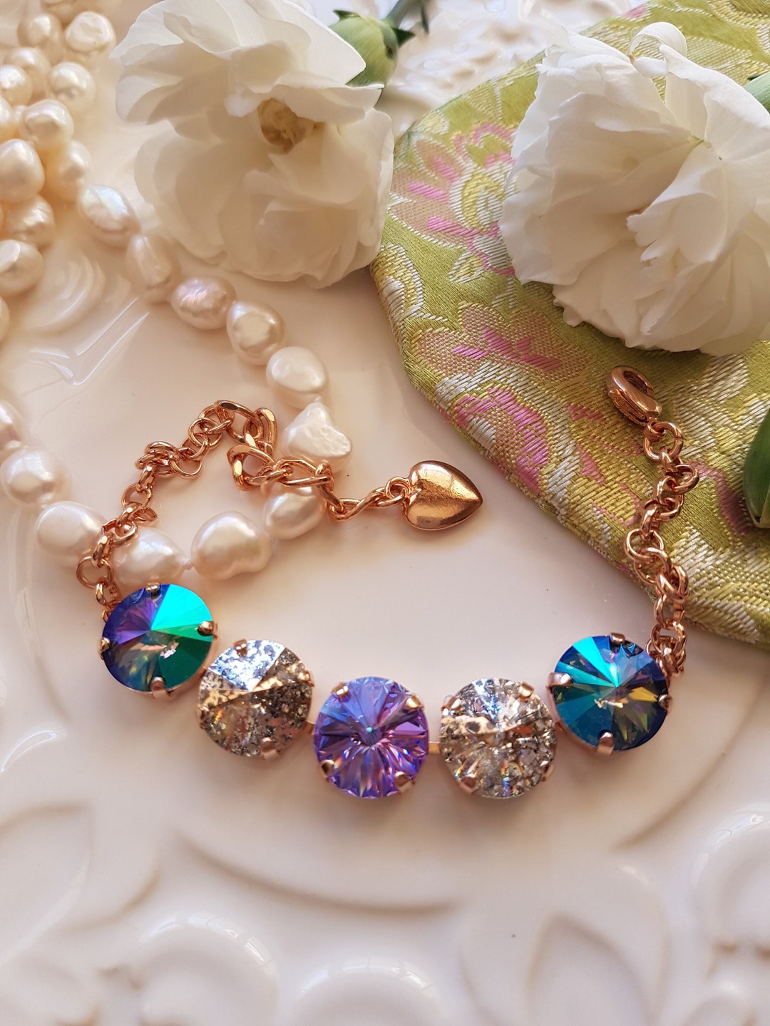 Beautiful Swarovski Rivoli Bracelet, Rose Gold Plated Setting, Gift for ...