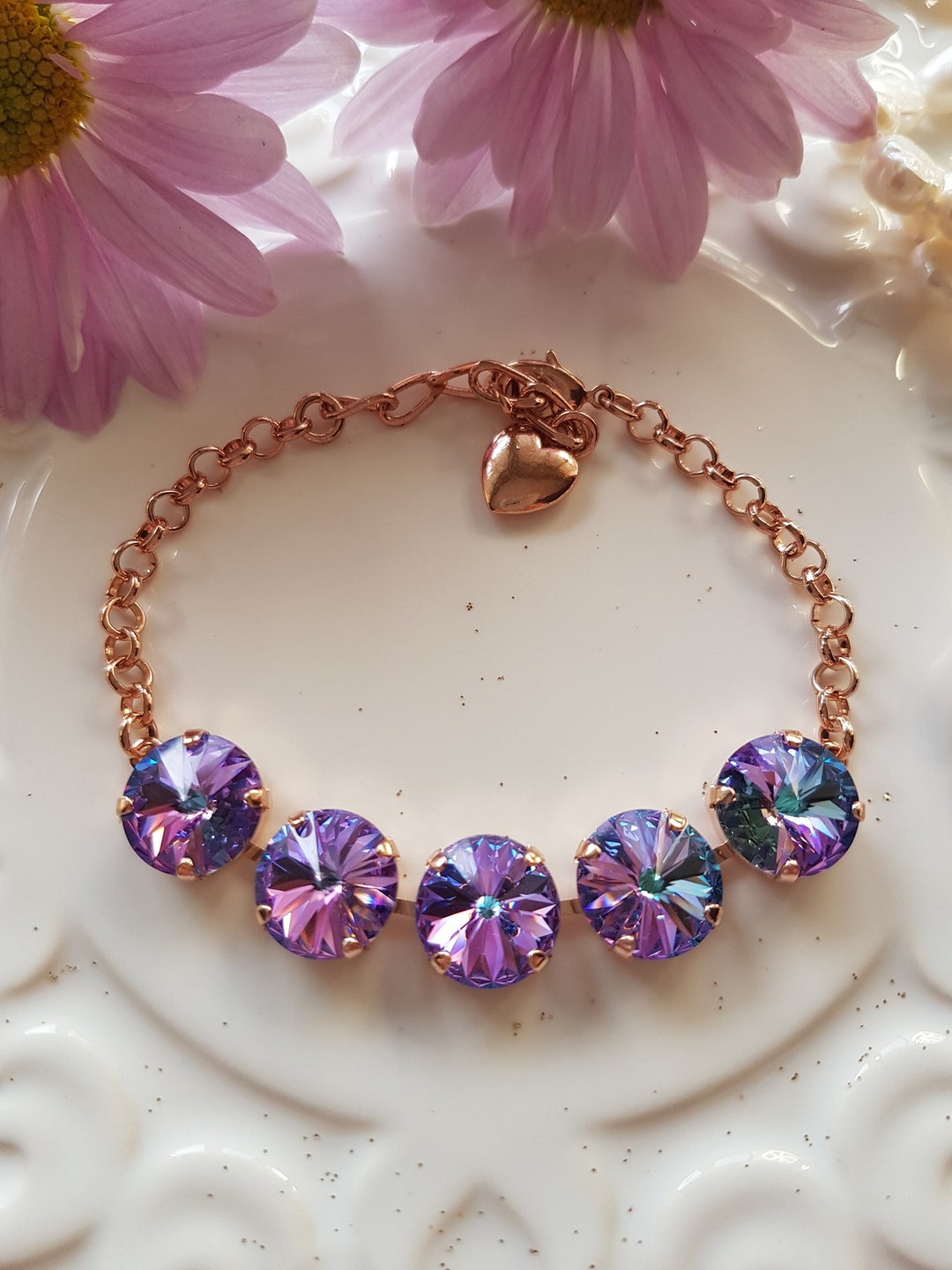 Beautiful Swarovski Rivoli Bracelet Rose Gold Plated Setting - Etsy