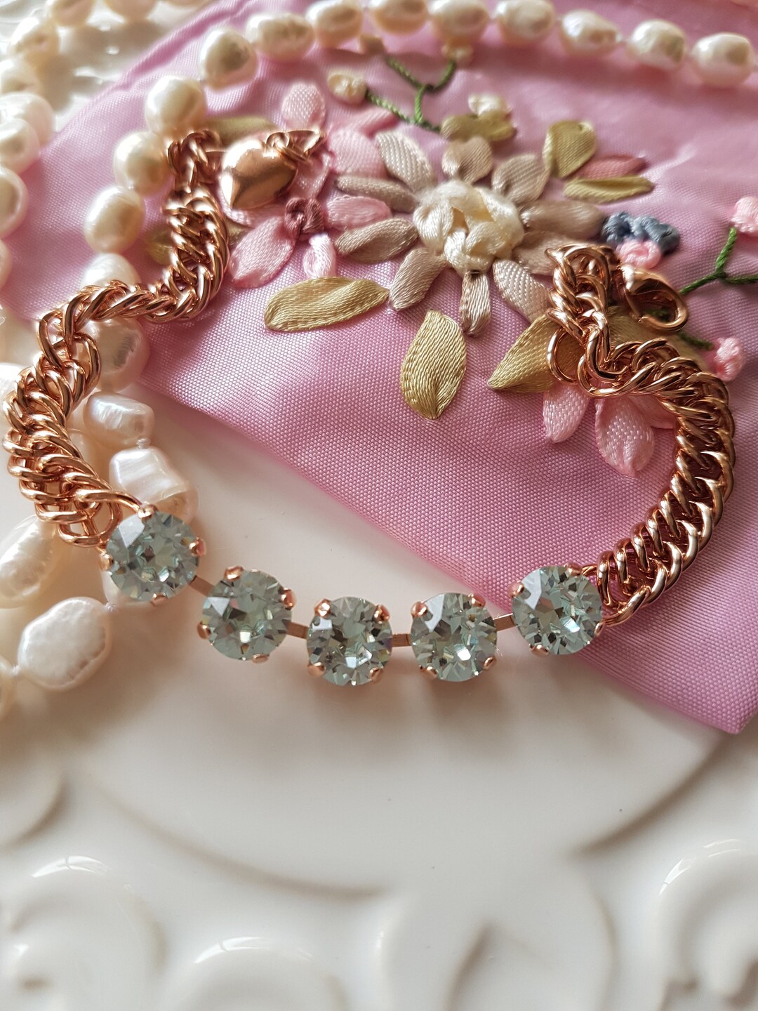 Stunning Light Azore Swarovski Crystal Bracelet, Rose Gold Plated, Gift ...