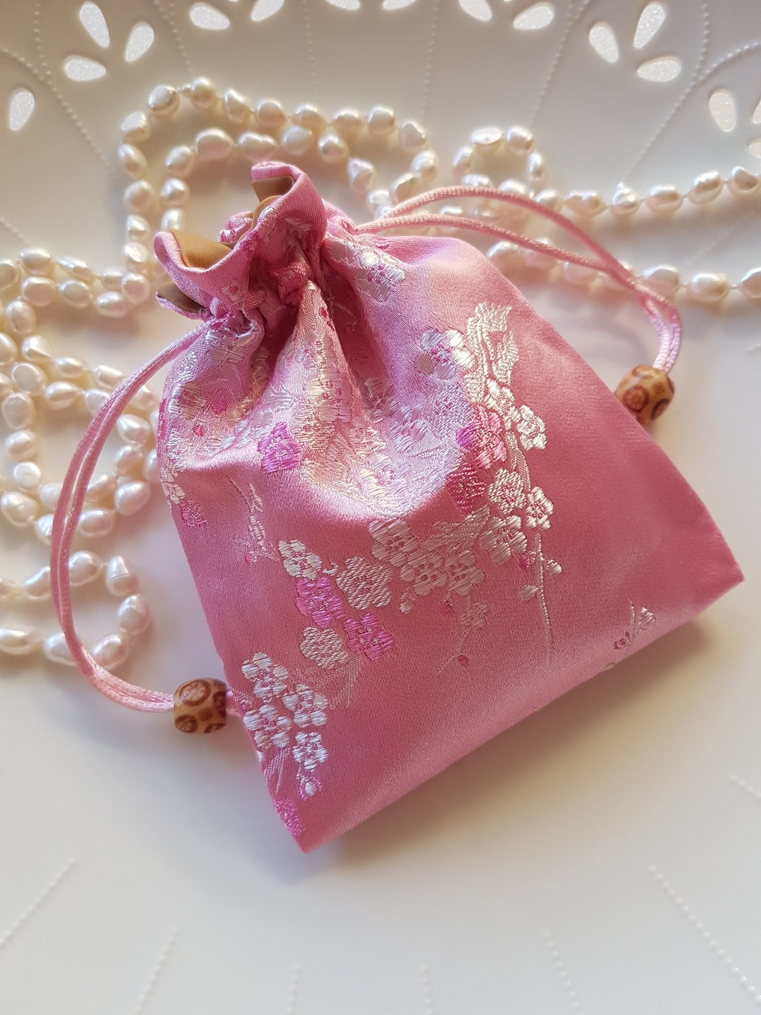 Lux Silk Drawstring Pouch in Soft Pretty Pink, Sakura, Cherry Blossom ...