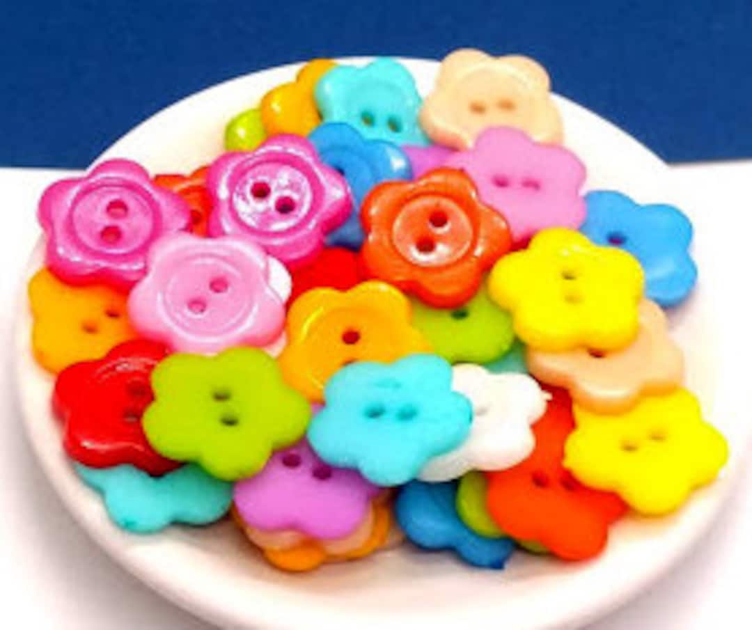 12 or 48 Flower Buttons - Plastic Flower Buttons - Mixed Color - Bulk ...