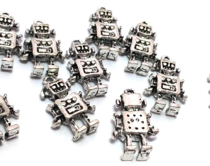 10 Silver Robot Charms - Metal Robot Charms - Tech Charms - Lead Free ...