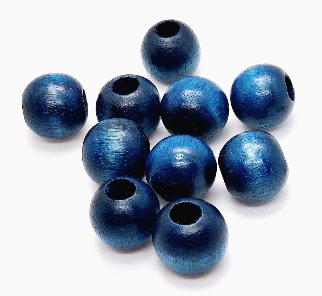 10 Wooden Macrame Beads - Blue Wood Beads - Dark Blue - Vintage Wood ...
