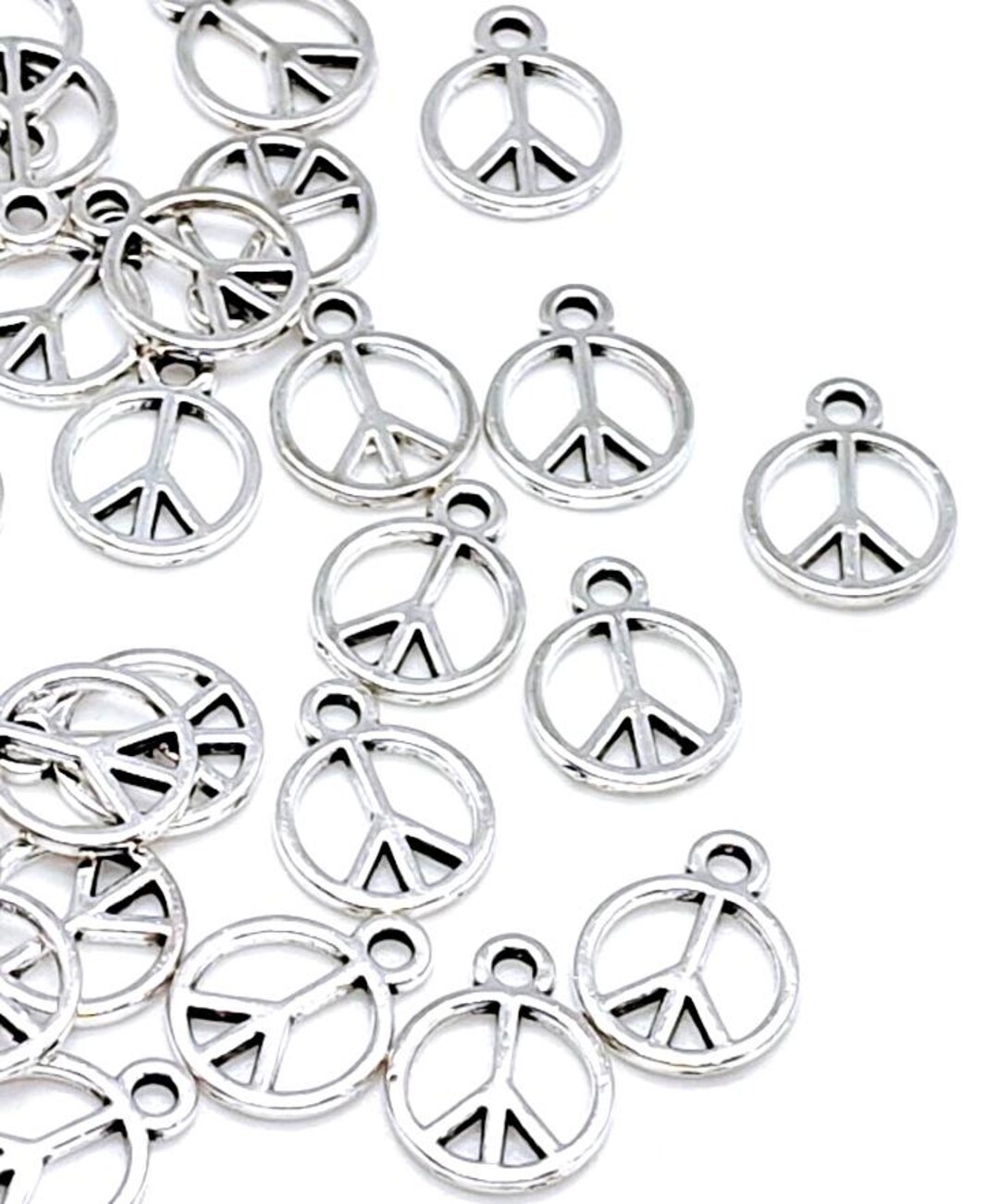 10 or 50 Small Peace Sign Charms - Silver Peace Charms - Hippie Charms ...