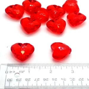 Red Heart Beads, Acrylic Plastic, Faceted, Valentines Jewelry Craft ...
