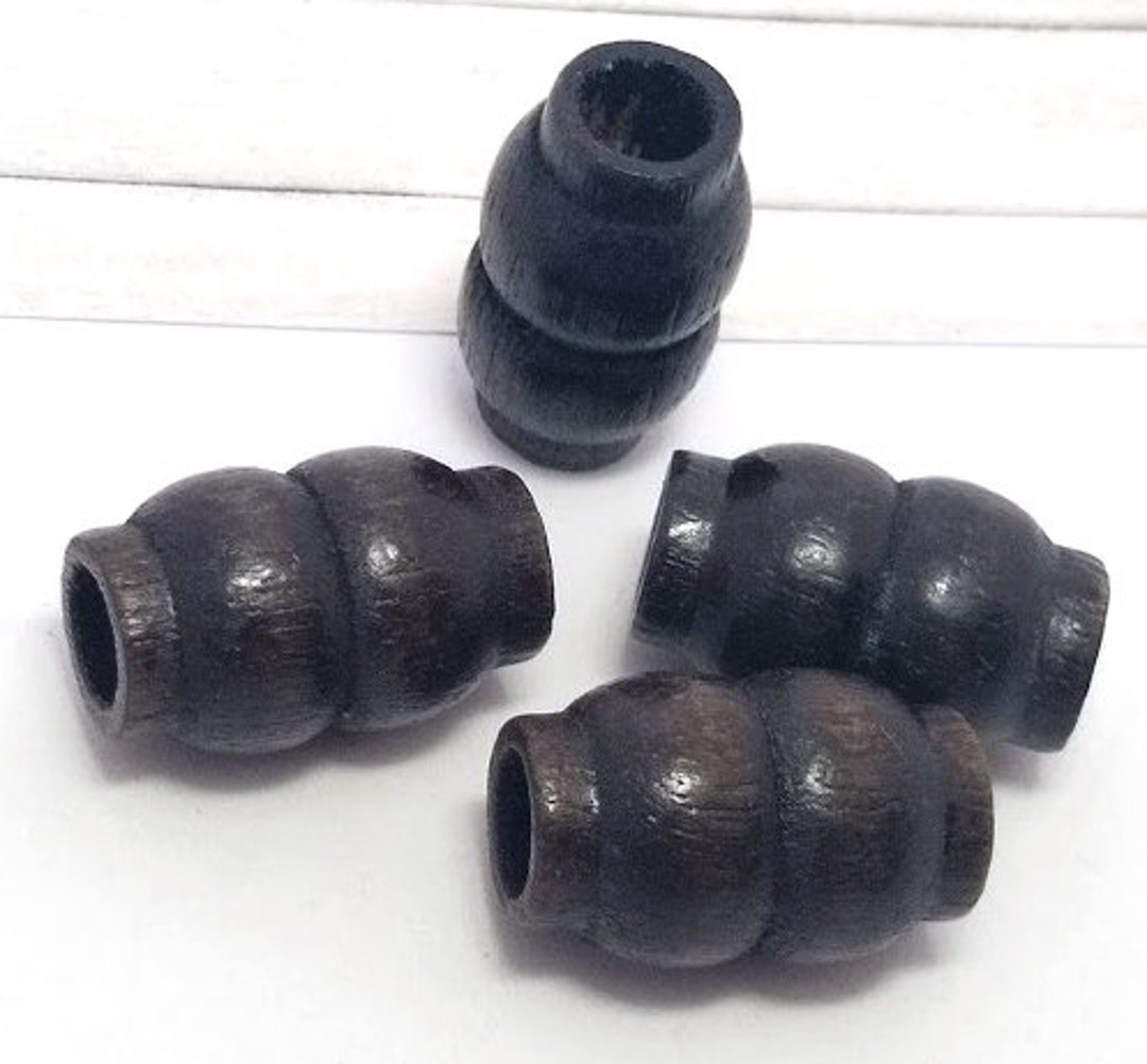 Black Wood Beads, Large Hole, Vintage Wooden Macrame Beads (31mm, 4 ...