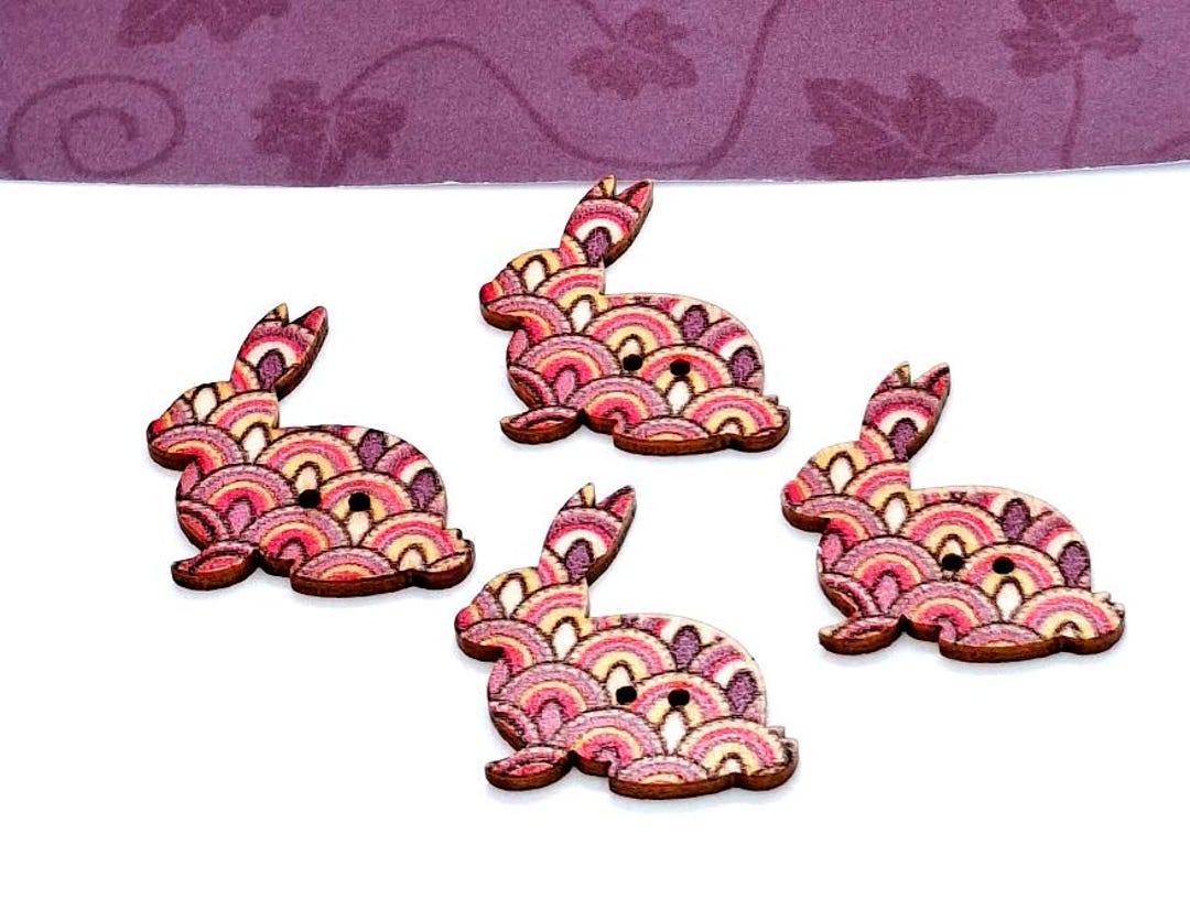 4 Bunny Rabbit Buttons - Wood Buttons - Wooden Sew on Button - Easter ...