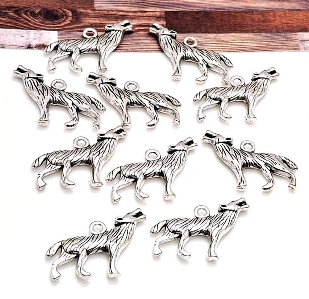 Silver Howling Wolf Charms, Metal Alloy, Animal Jewelry Pendants (18mm ...