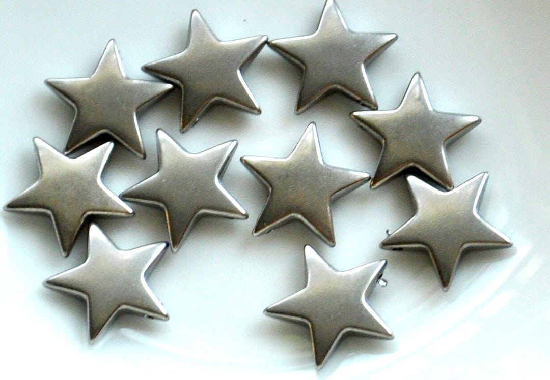 Silver Star Beads, Stainless Steel, Top Drilled Celestial Bead (13mm ...