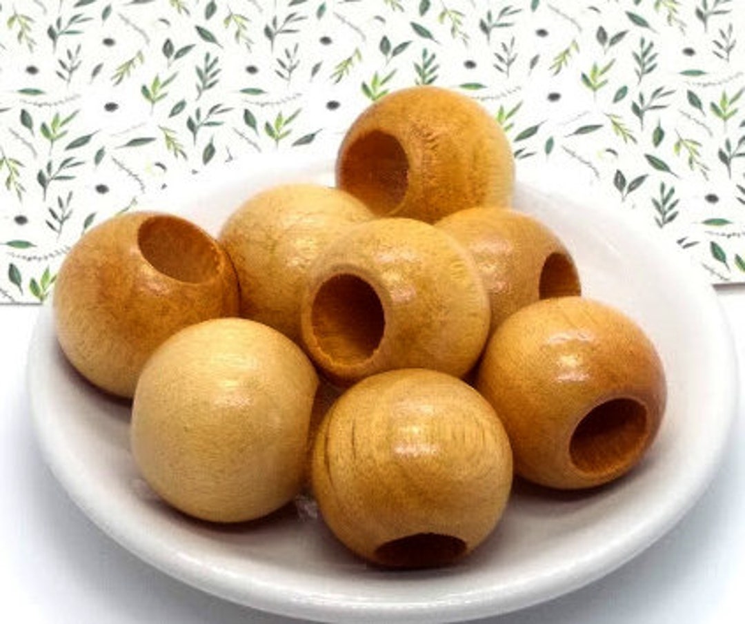 8 Tan Wooden Macrame Beads - Vintage Wood Beads - Beads With Large Hole ...