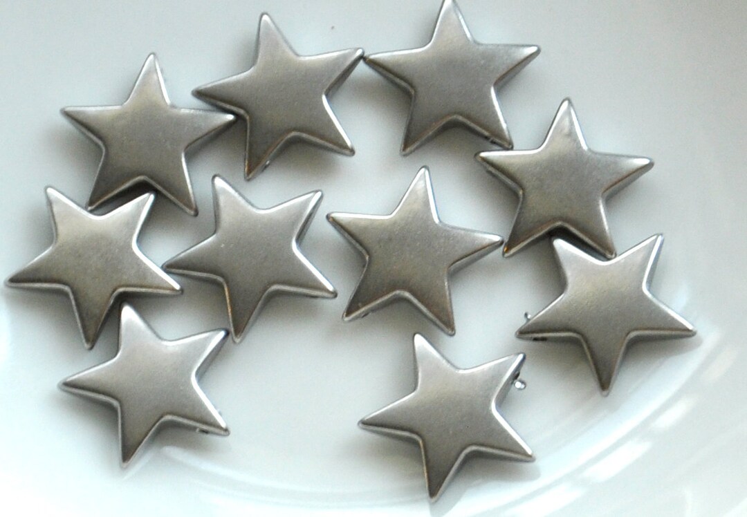 10 Top Drilled Star Beads - Silver Star Beads - Falling Star ...