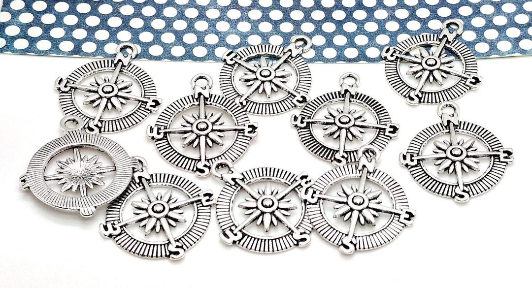 10 or 50 Silver Compass Charms - Compass Pendant - Graduation Charms ...